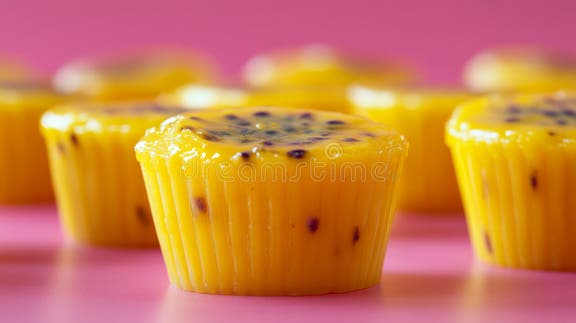 Yellow Puddings with a Passionfruit Topping. Stock Photo - Image of ...