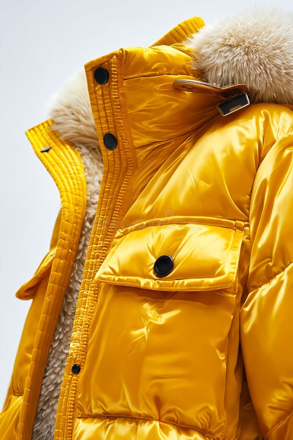 A Yellow Puffer Jacket with Fur Lining. Generative AI Stock Image ...