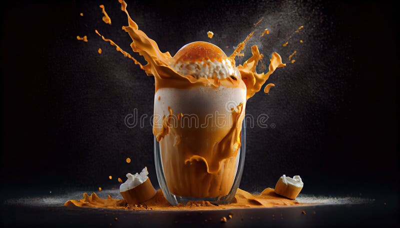 Yellow Pumpkin Fruit Smoothie-Juice Splashing or Dripping on Dark ...