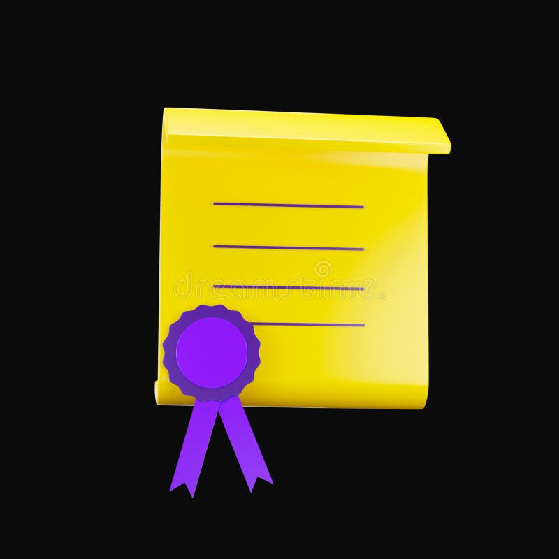 Yellow and Purple Certificate 3D Icon on Black Stock Illustration ...