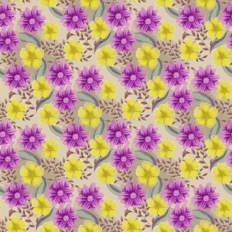 Yellow Purple Flowery Pattern Stock Vector - Illustration of pattern ...