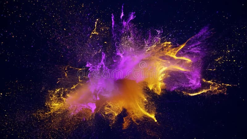 Yellow and Purple Powder Particles Exploding Against a Dark Background ...