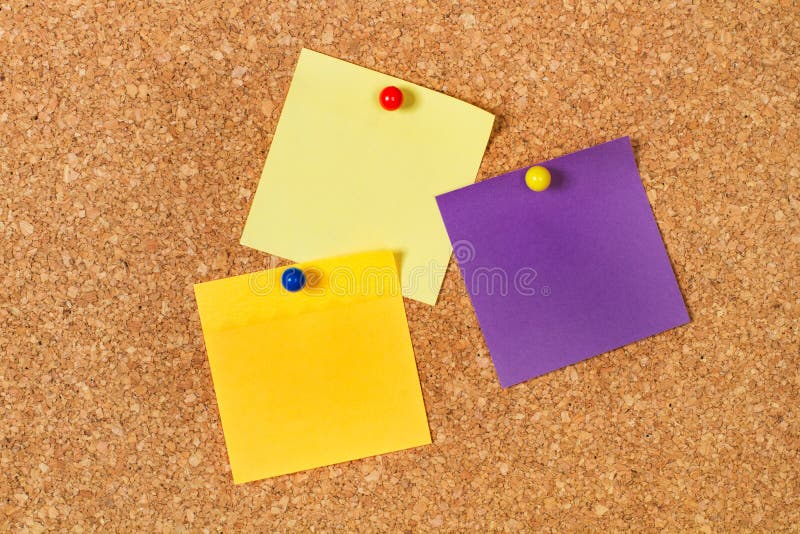 Yellow and Purple Sticky Notes Stock Image - Image of business, cork ...