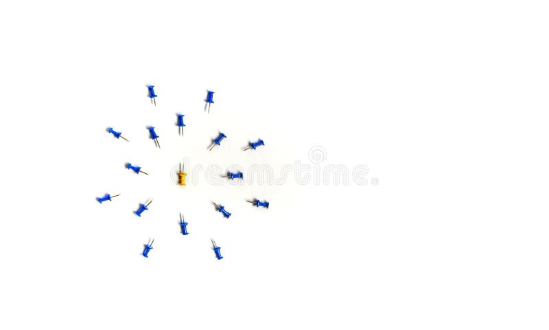 Yellow Push Pin in the Center of the Blue Push Pins with Their Spike ...