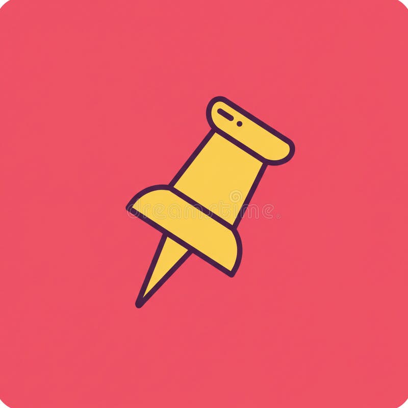 Yellow Pushpin Icon on a Red Background. the Pin Has a Simple, Stylized ...