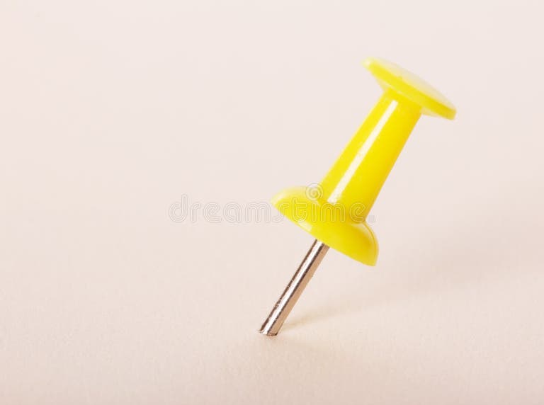 Yellow Pushpin on Light Pink Background. Stock Image - Image of cutout ...
