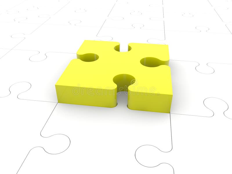 Yellow Puzzle Piece As the Intersection of White Puzzle Pieces Stock ...