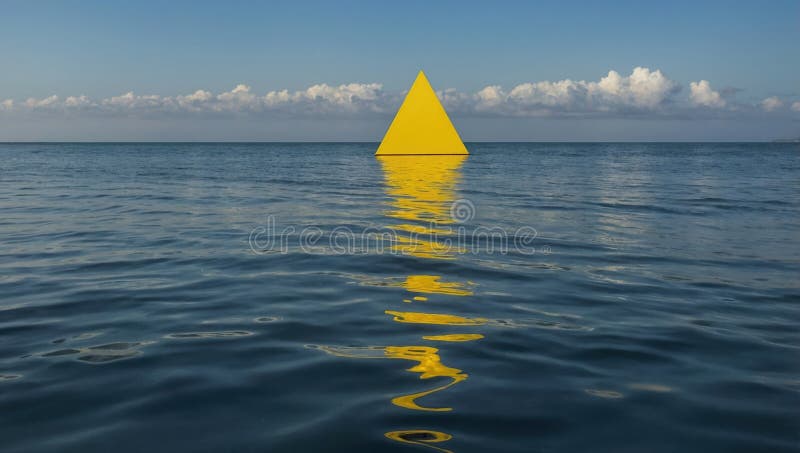 Yellow Pyramid Reflecting on Calm Blue Ocean Surface Beneath Clear Sky ...