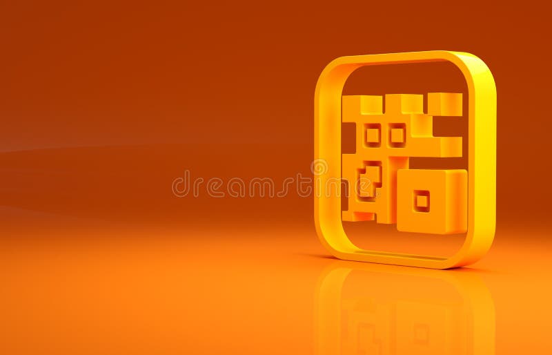 Yellow QR Code Sample for Smartphone Scanning Icon Isolated on Orange ...