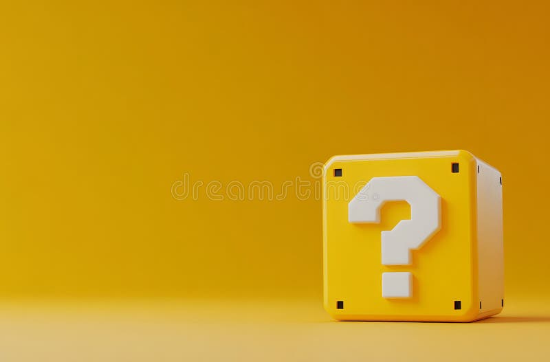 Yellow Question Mark Block on Wooden Surface Minimalist Iconic Design ...