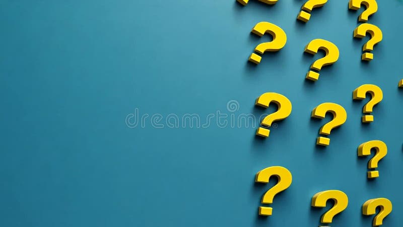 Yellow Question Marks Scattered on a Blue Surface, Casting Shadows and ...