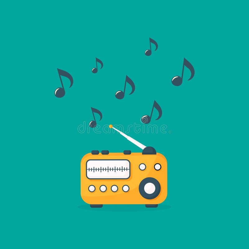 Yellow Radio and Musical Notes Isolated Flat Illustration Stock Vector ...