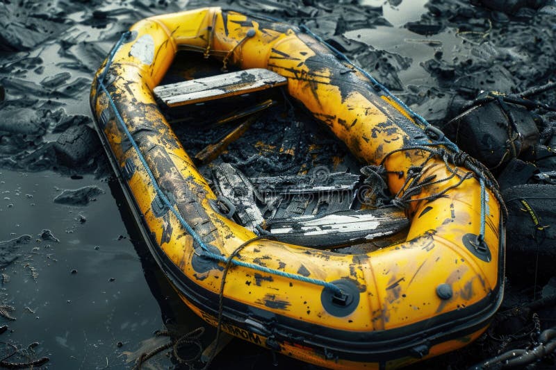 A Yellow Raft Floating on a Muddy River. Suitable for Outdoor ...