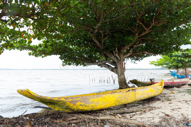 Yellow Raft is at the Lakeside on Cloudy Day. Stock Image - Image of ...