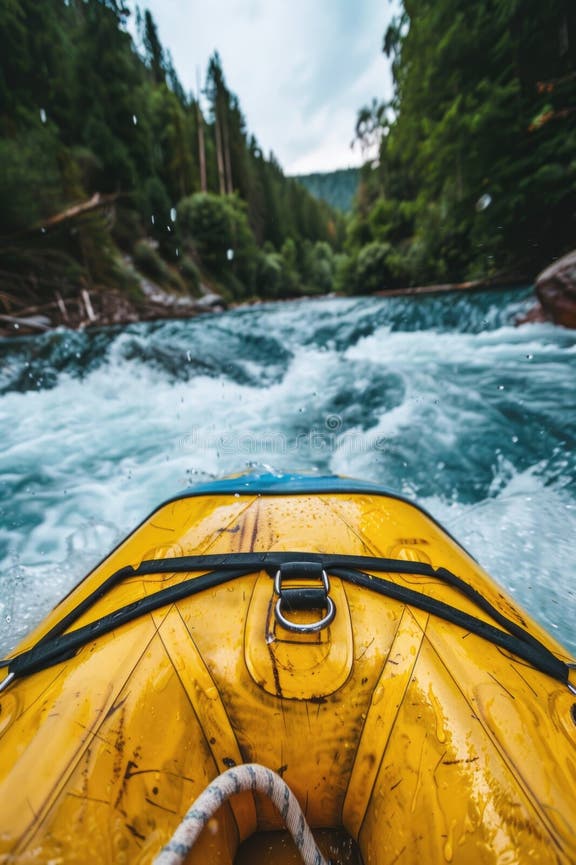 Yellow Raft on River stock image. Image of inflatable - 374751853
