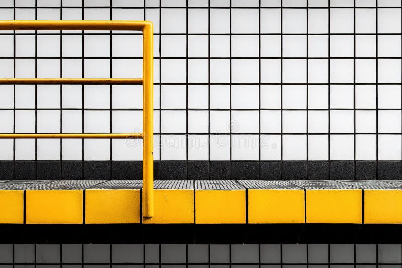 Yellow Rail and Tiled Wall Create a Striking Visual Contrast in an ...