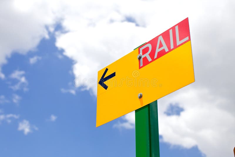 Yellow Rail Traffic Sign with an Arrow Stock Image - Image of road ...
