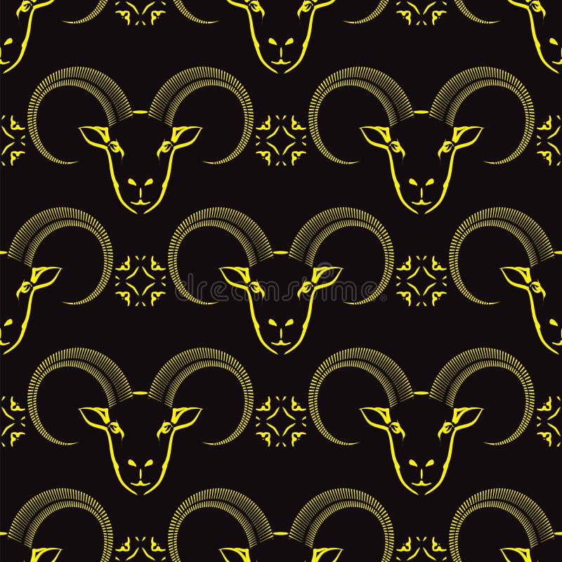 Yellow Ram Head Seamless Pattern Stock Illustration - Illustration of ...