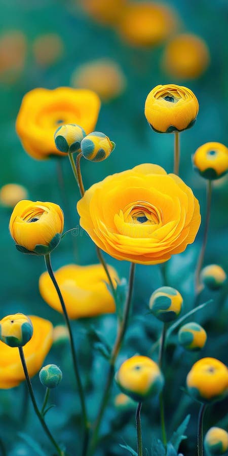 Yellow Ranunculus Flowers with a Soft Background Stock Illustration ...