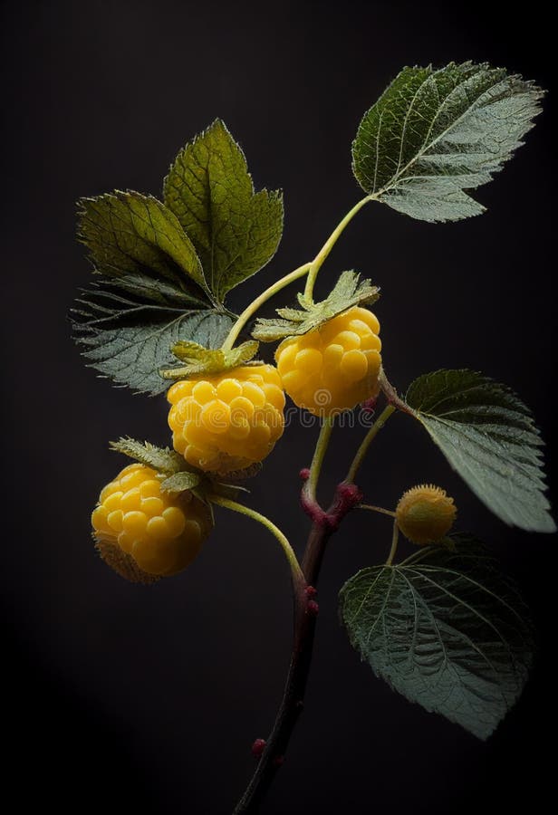Yellow Raspberry on a Branch. AI Generated Stock Image - Image of ...