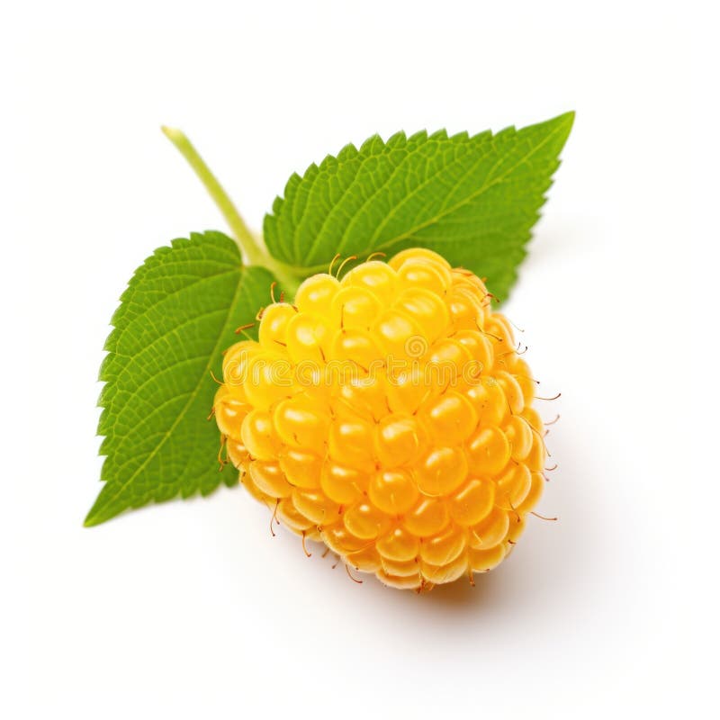 A Yellow Raspberry with a Leaf on a White Surface Stock Illustration ...