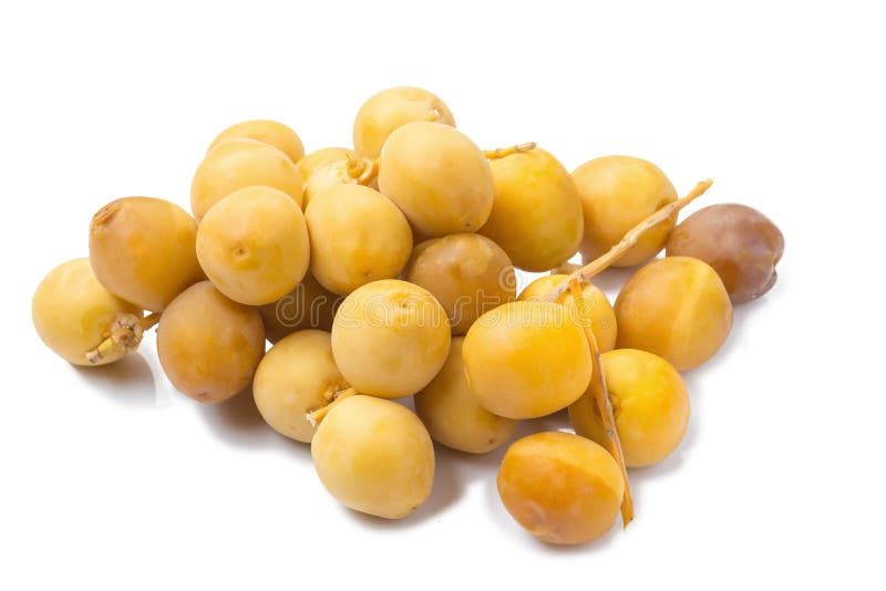 Yellow Raw Dates Isolated on White Background Stock Photo - Image of ...
