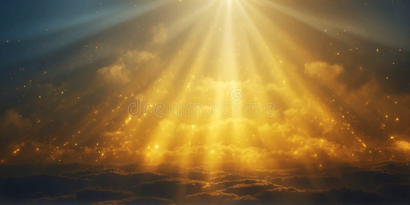 Yellow Rays of Light Shining through Clouds. Stock Photo - Image of ...