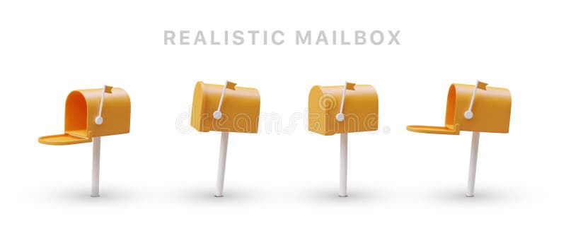 Yellow Realistic Mailboxes with Raised Flag. 3D Set of Icons for ...