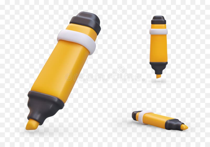 Yellow Realistic Marker in Different Positions. Isolated Illustrations ...