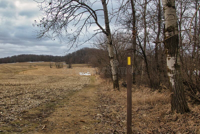 A Yellow Rectangle Marks the Ice Age Trail in a Wisconsin Forest Stock ...