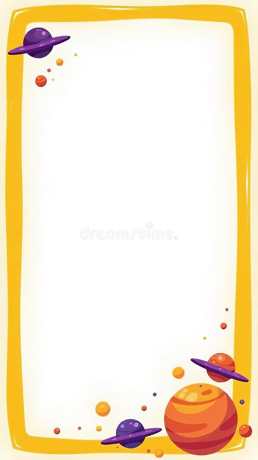 The Yellow Rectangular Border is Decorated with Orange Planets and ...