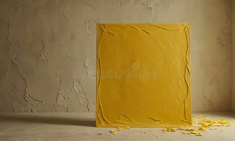 Yellow Rectangular Object with Textured Surface Stands Against Textured ...