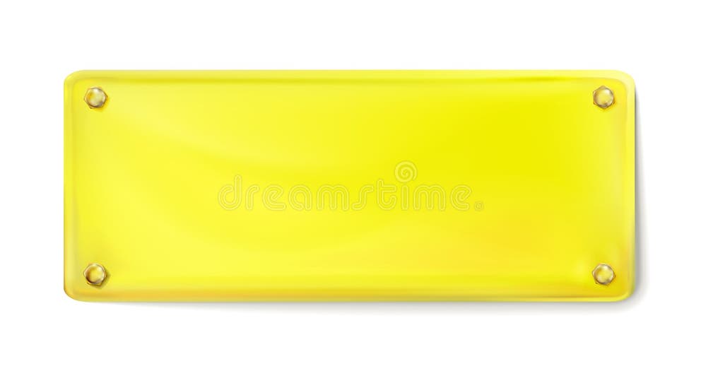 Yellow Rectangular Painted Plate with Gold Bolt or Screws Isolated ...