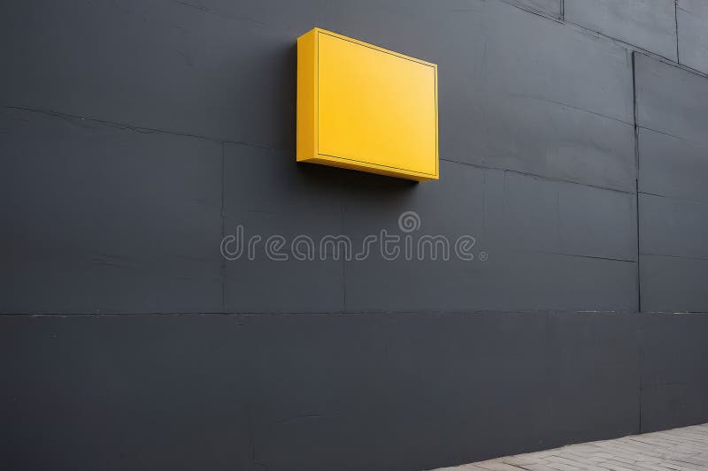 Yellow Rectangular Sign on Dark Background with Copy Space Stock ...