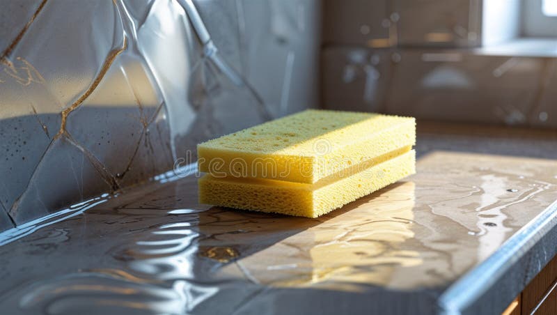 Photorealistic Image of a Wet Sponge on Counter Corner Stock ...