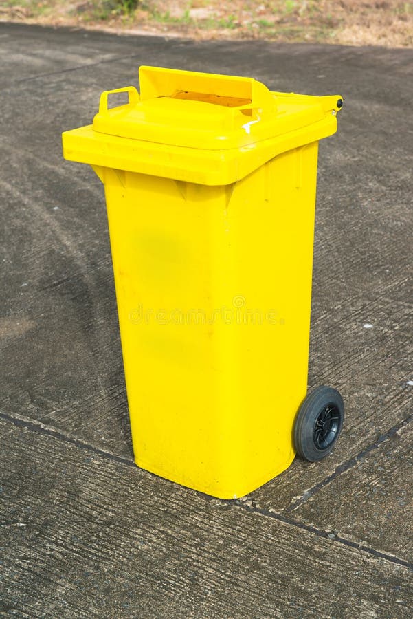 Yellow Recycle Garbage Bin with Recycle Sign on it Full of Rubbish ...