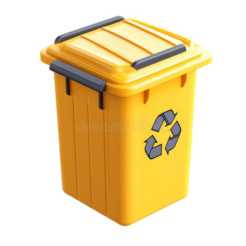 Yellow Recycling Bin with Recycle Sign Isolated on White Stock ...