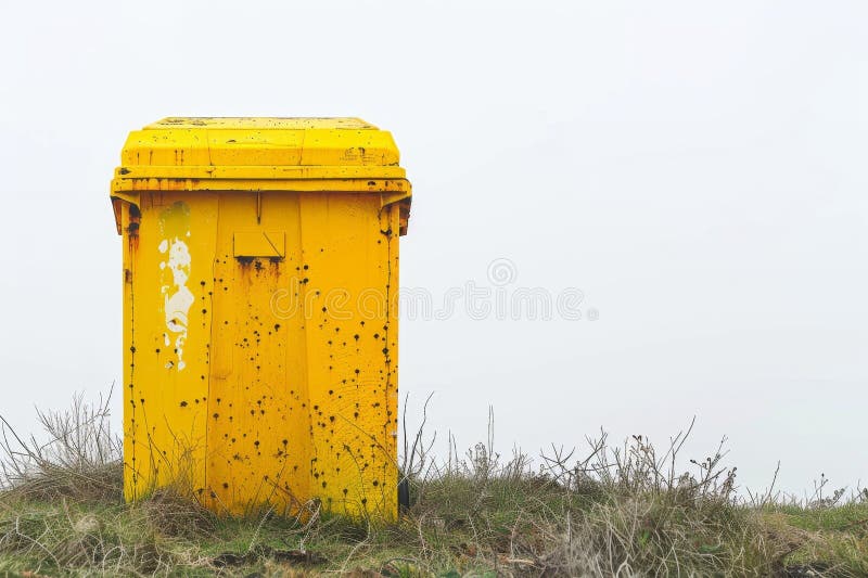 A Yellow Recycling Container is on the Street Stock Image - Image of ...