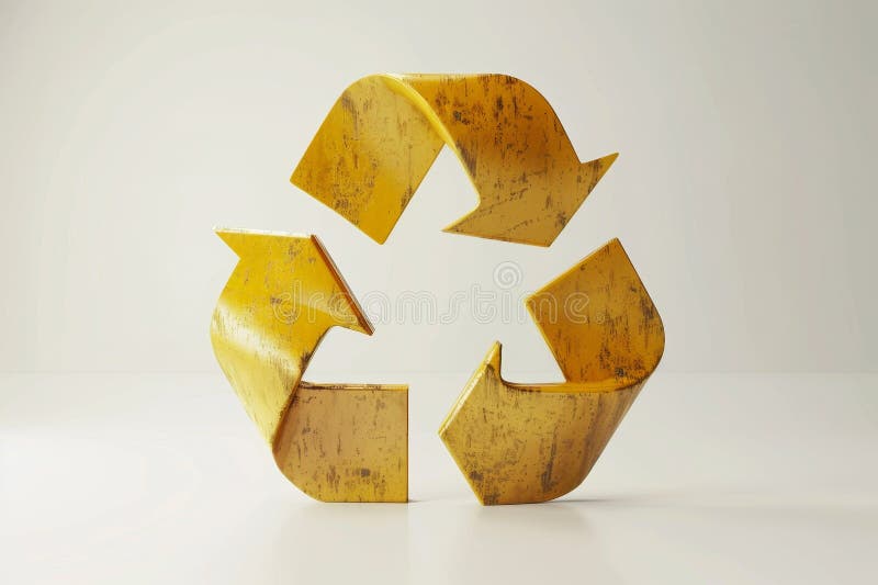 A Yellow Recycling Symbol with a Broken Arrow Stock Photo - Image of ...