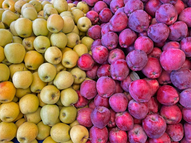 Yellow and Red Apples at the Farmers Market Stock Image - Image of ...