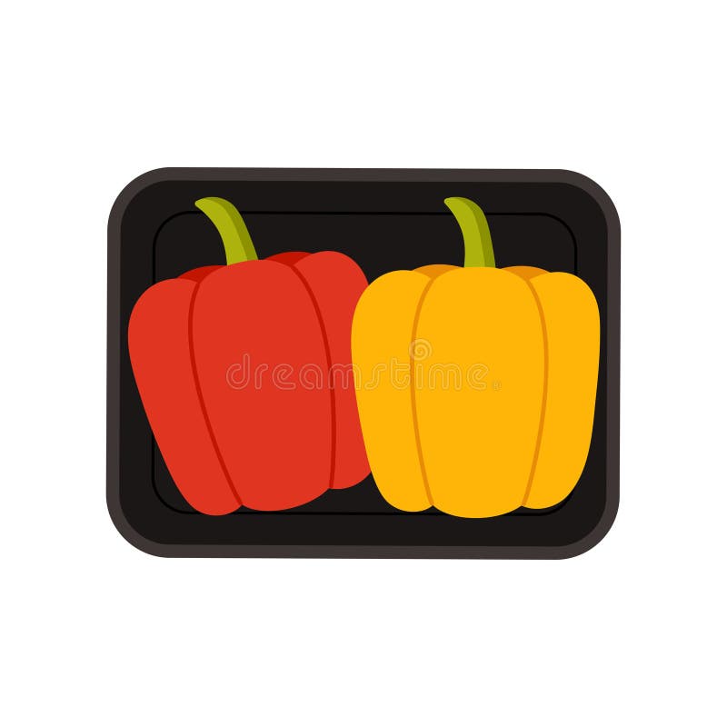 Yellow and Red Bell Peppers in Rectangular Black Plastic Tray, Top View ...