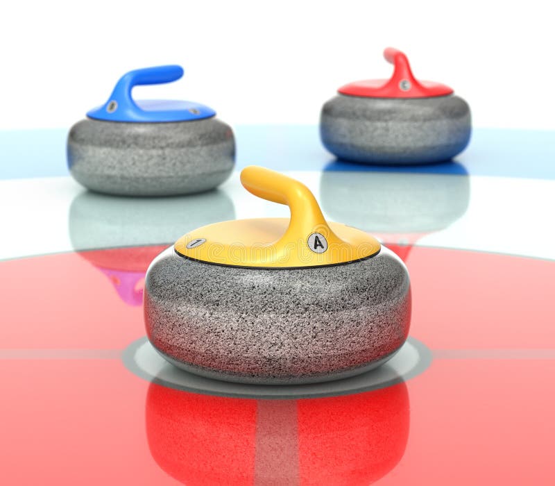 Yellow, Red and Blue Curling Stones Stock Photo - Image of curl, winter ...