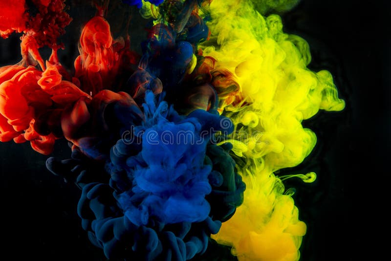 Yellow Red and Blue Ink Abstract into Dark Banner Stock Photo - Image ...