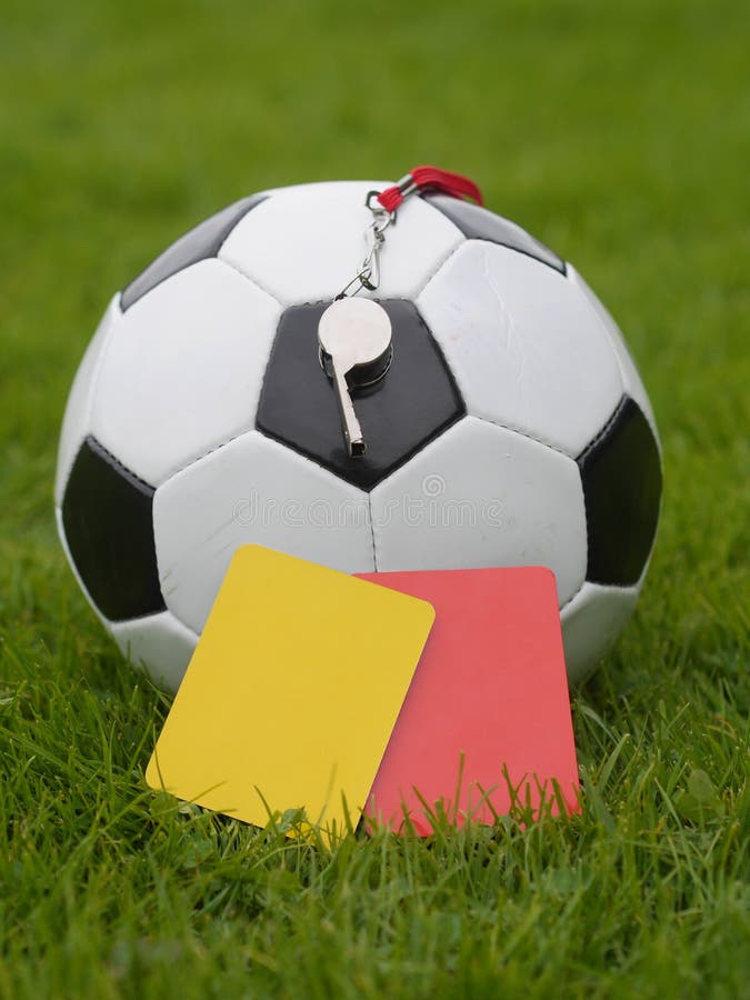 Yellow Red Card Soccer Ball Whistle Stock Photo - Image of official ...