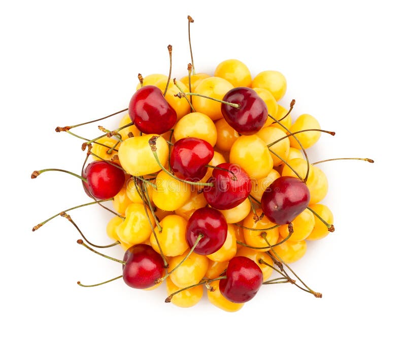 Yellow red cherry mix stock photo. Image of stack, isolated - 354979922