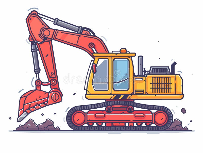 Yellow and Red Construction Vehicle is Digging into the Ground Stock ...