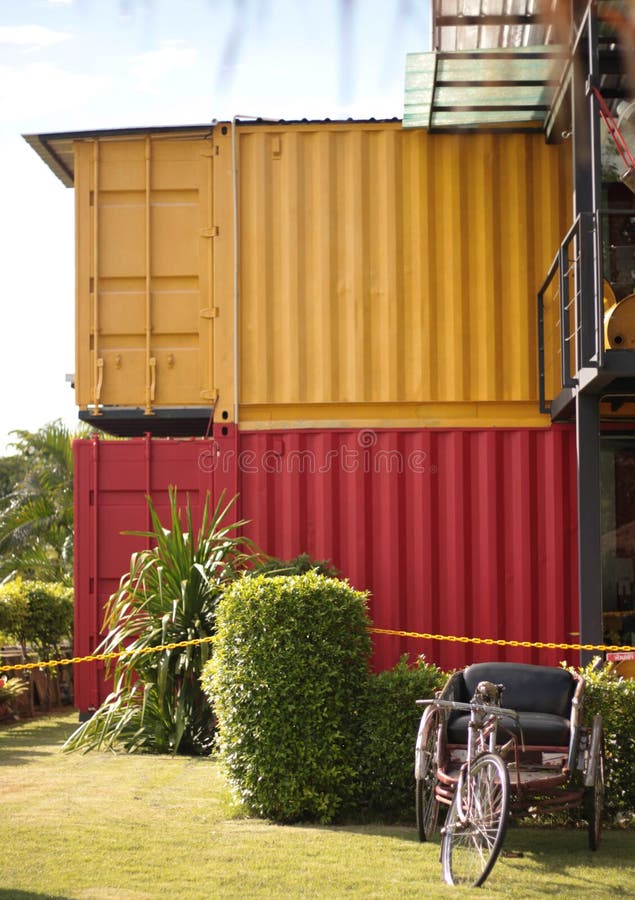 Yellow red container house stock image. Image of housing - 76589079