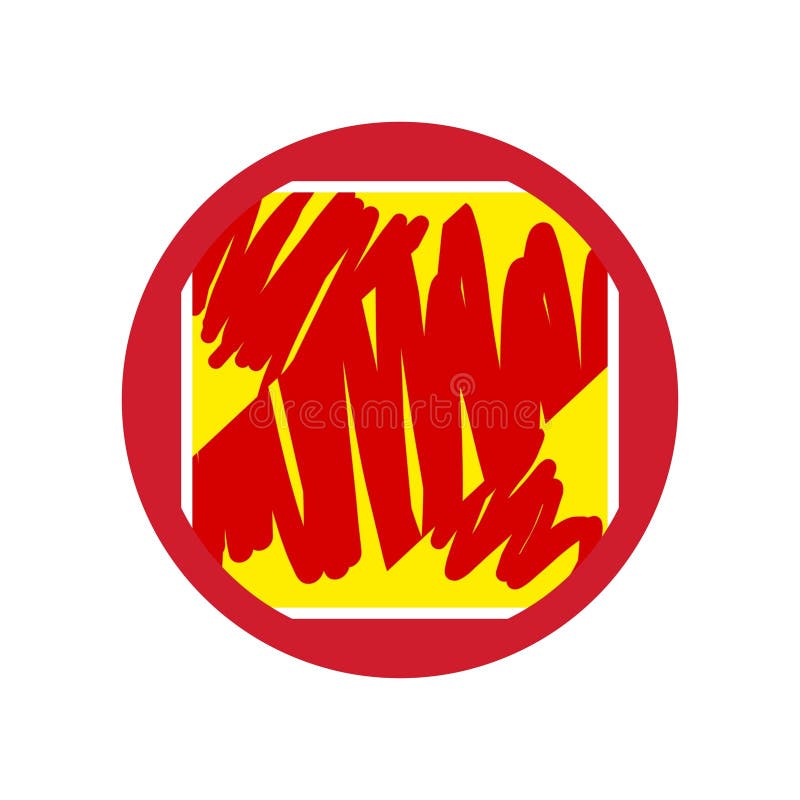 Yellow and Red Drawing on a Circle Frame Isolated on the White ...