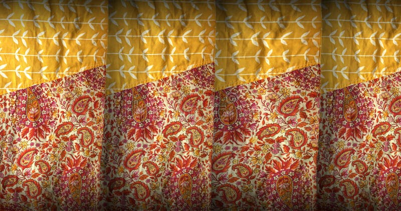 Yellow and Red Fabric Patterns Sewn Together Stock Image - Image of ...
