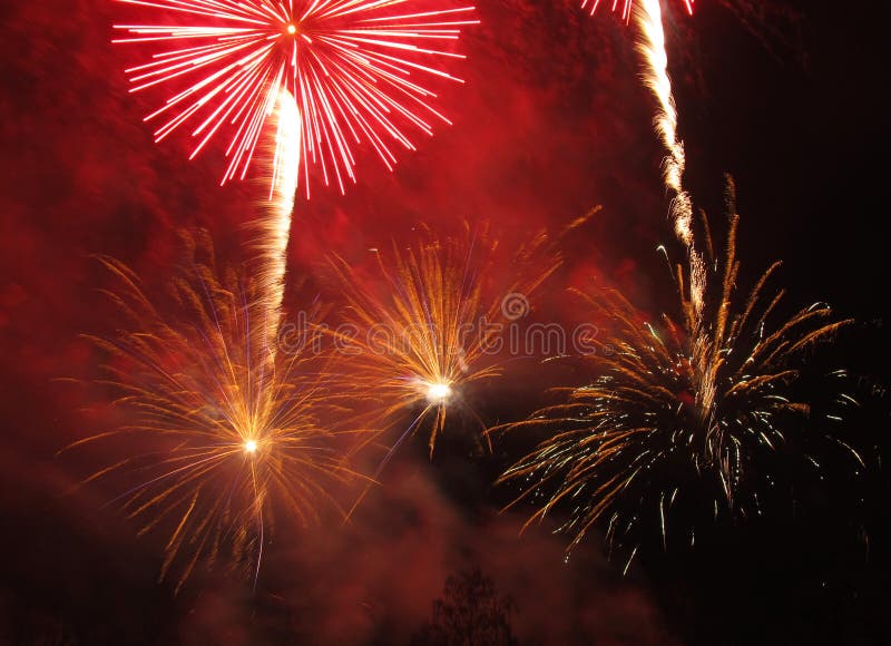 Yellow and red fireworks stock image. Image of celebrating - 106899965